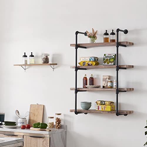 HOMISSUE 4-Shelf Rustic Pipe Shelving Unit, Metal Decorative Accent Wall Book Shelf for Home or Office Organizer, Retro Brown