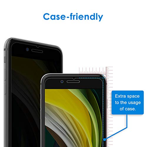 JETech Privacy Screen Protector for iPhone SE 3/2 (2022/2020 Edition), iPhone 8 and iPhone 7, Anti-Spy Tempered Glass Film, 2-Pack