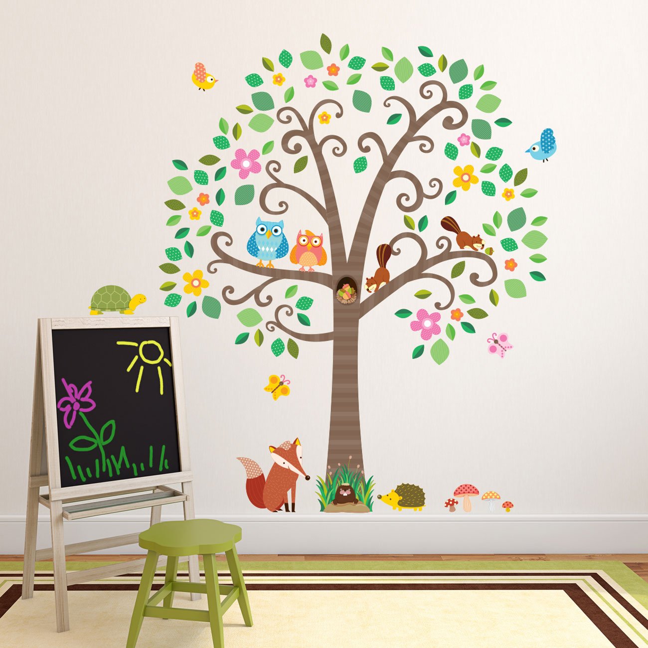 DECOWALL SG-2106 Large Scroll Tree and Animals Kids Wall Stickers Wall Decals Peel and Stick Removable Wall Stickers for Kids Nursery Bedroom Living Room d?cor