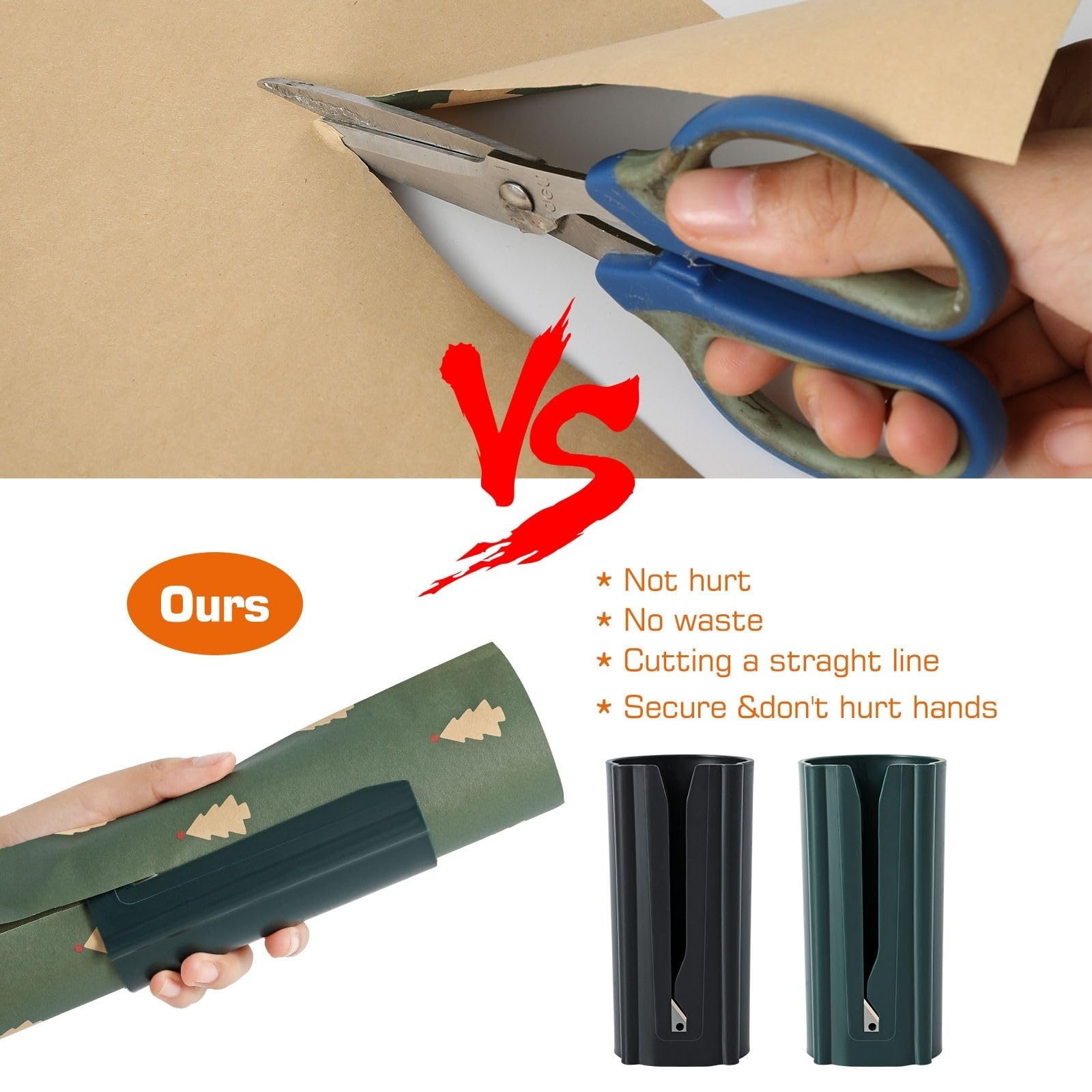 2PCS Christmas Wrapping Paper Cutter Tool Tube, Gift Wrap Cutter, Storage Rack and Dispenser with Embedded Blade, Round Lip Easier Cutting