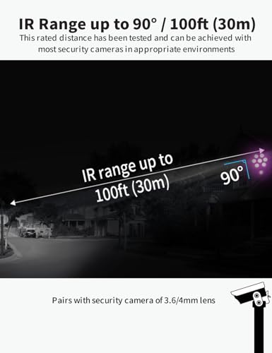 LONNKY LED IR Illuminator Wide Angle 8-LEDs 90 Degree 100Ft IR Infrared Flood Light for CCTV Security Cameras, IP Camera, Bullet Camera, Dome Camera, Suitable for Outdoor and Indoor Use