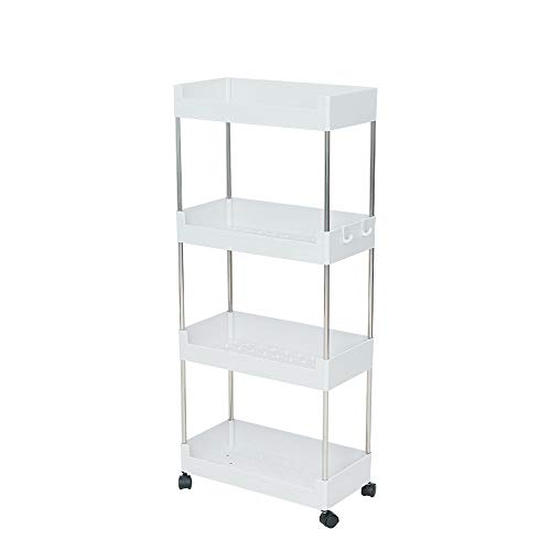 Farios 4-Tier Slim Shelving Unit, Storage Baskets, Narrow Slide Out Rolling Utility Cart, Mobile Shelving Unit Organizer