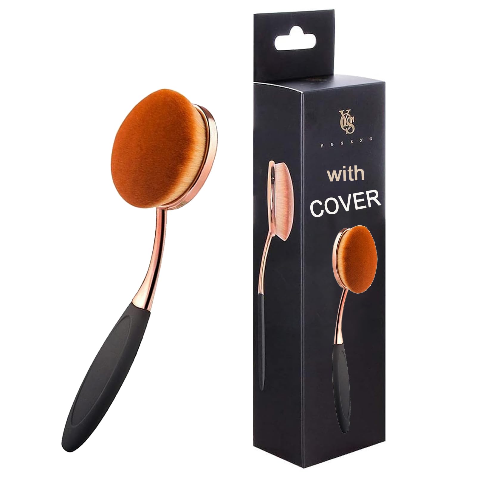 Large Rose Gold Foundation contour Round Toothbrush Dust Free Oval Makeup Brushes with Blending Sponge dustproof cover brush egg cleaner …