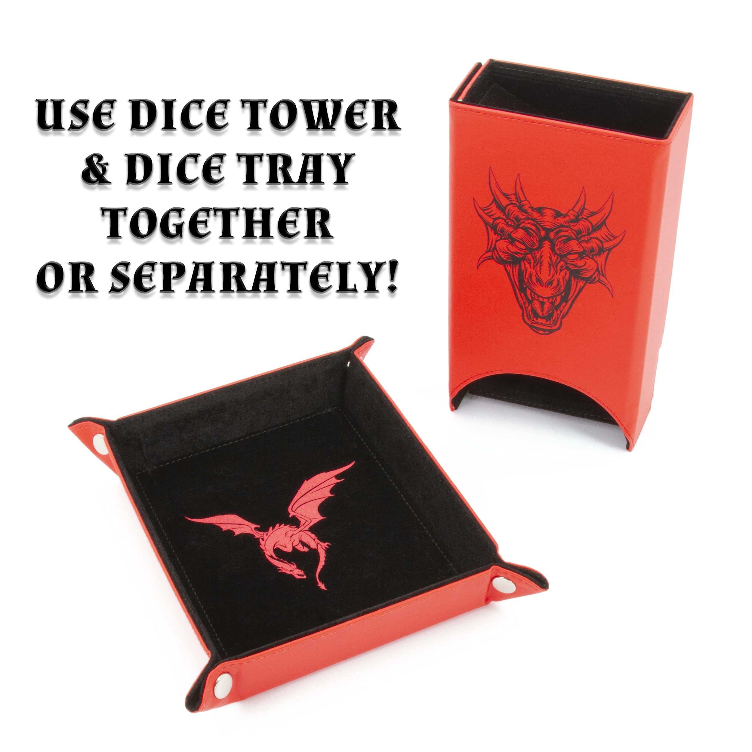 CASEMATIX Portable Dice Tower and Tray Set with Non-Scratch Felt Interior - Folding 8" Auto Dice Roller Dice Rolling Tower forRandom Dice Rolling with Board Games, D&D and RPGs