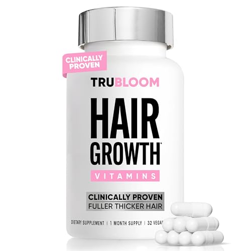 Tru Bloom Hair Growth Vitamins - 1 Month Supply. Clinically Proven for Fuller, Thicker Hair. Natural & Drug-Free. Ultimate Hair Vitamins for Proven Results