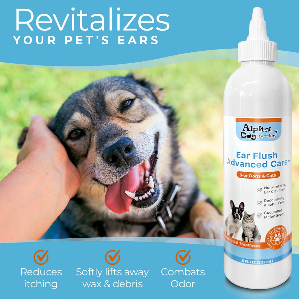 ALPHA DOG SERIES Advanced Ear Cleaner, Soothing Otic Solution (8 oz) – Reduces Itching, Odor & Wax Buildup – Safe for Dogs & Cats – W/Aloe & Vitamin E