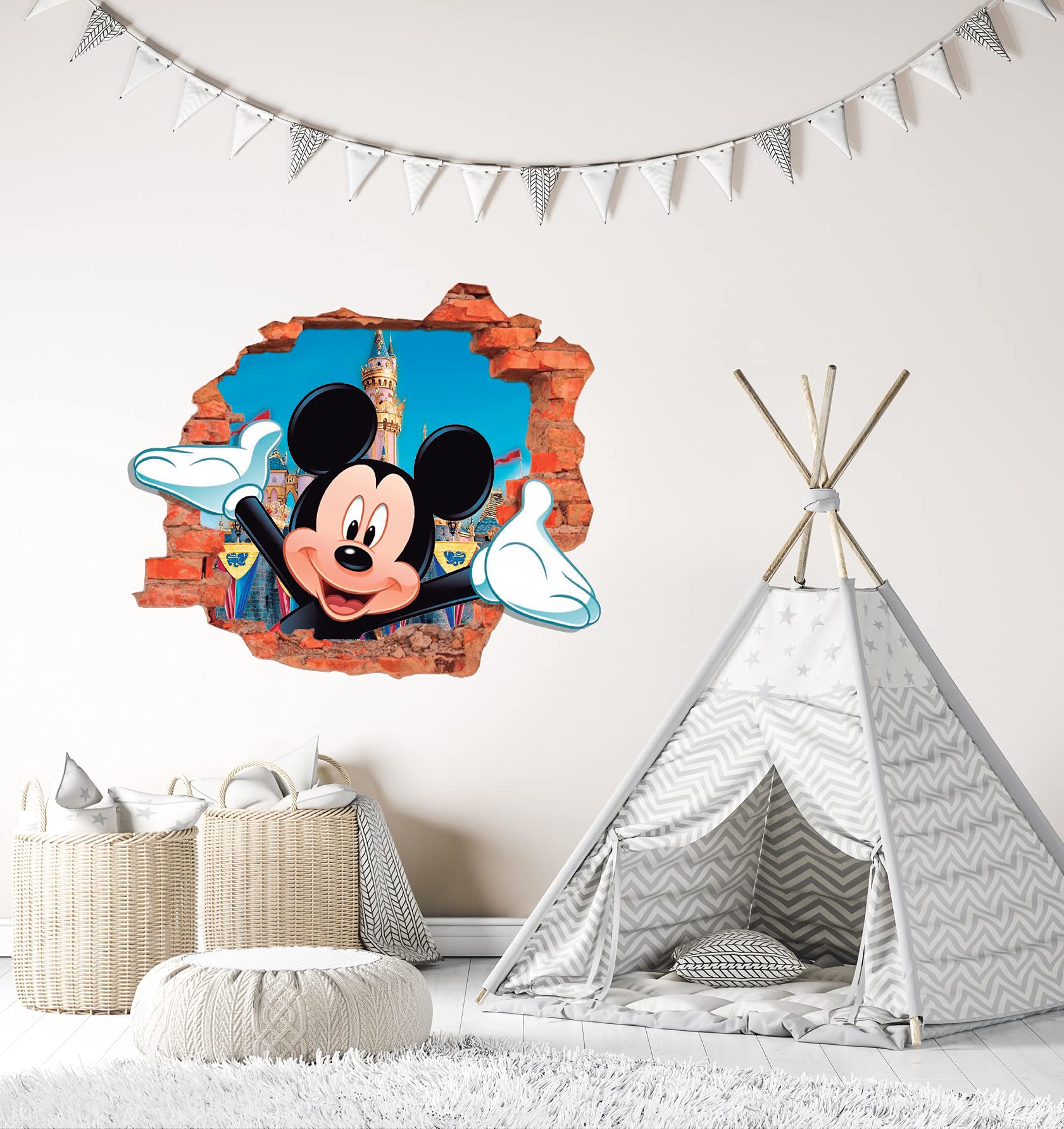 Mickey Face Wall Decal - 3D Smashed Wall Effect - Wall Decal for Home Nursery Decoration (Wide 20"x16" Height Inches)