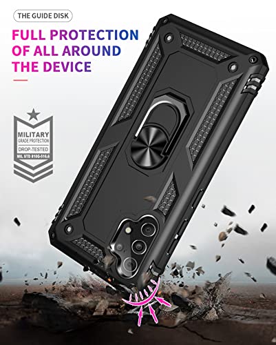 Anvzle for Samsung Galaxy A32 4G [Not Fit A32 5G] Case with [2 Pack] Tempered Glass Screen Protector, Galaxy A32 4G Heavy Duty Armor [Military-Grade] Protective, with Magnetic Ring Stand Cover (Black)