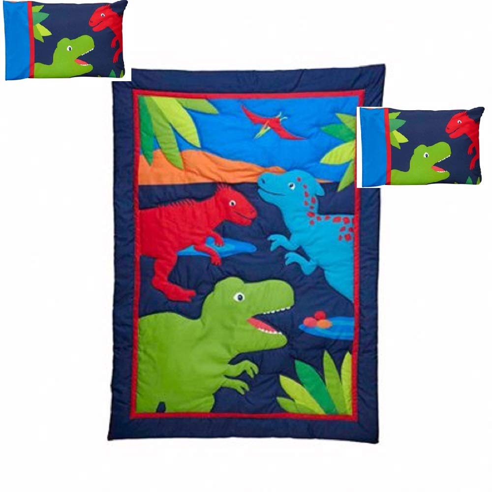 JUSTSWAG Monond SPPRANDOM Garanimals Dino-Mite Dinosaurs 4-Piece Toddler Bedding Set, Blue and Red Comforter Set for Boys