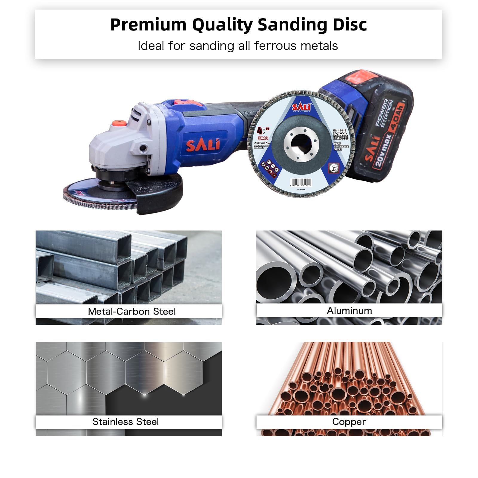 Sali 100 Pack Zirconia Flap Disc 40 Grit 4.5" x 7/8-Inch Sanding Disc Bevel Type #29 Premium and Industrial Grade Angle Grinder Grinding Wheel High Performance Edge Grinding