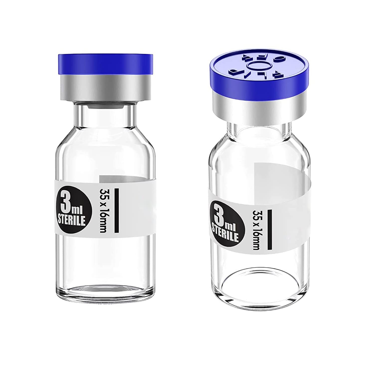 Biocomma 3ml 10pcs Sterile Empty Vial with Plastic Aluminum Flip Off Caps,Penicillin Bottle 13mm Crimp Top Sterile Transparent Borosilicate Lab Sample Vial (Transparent)