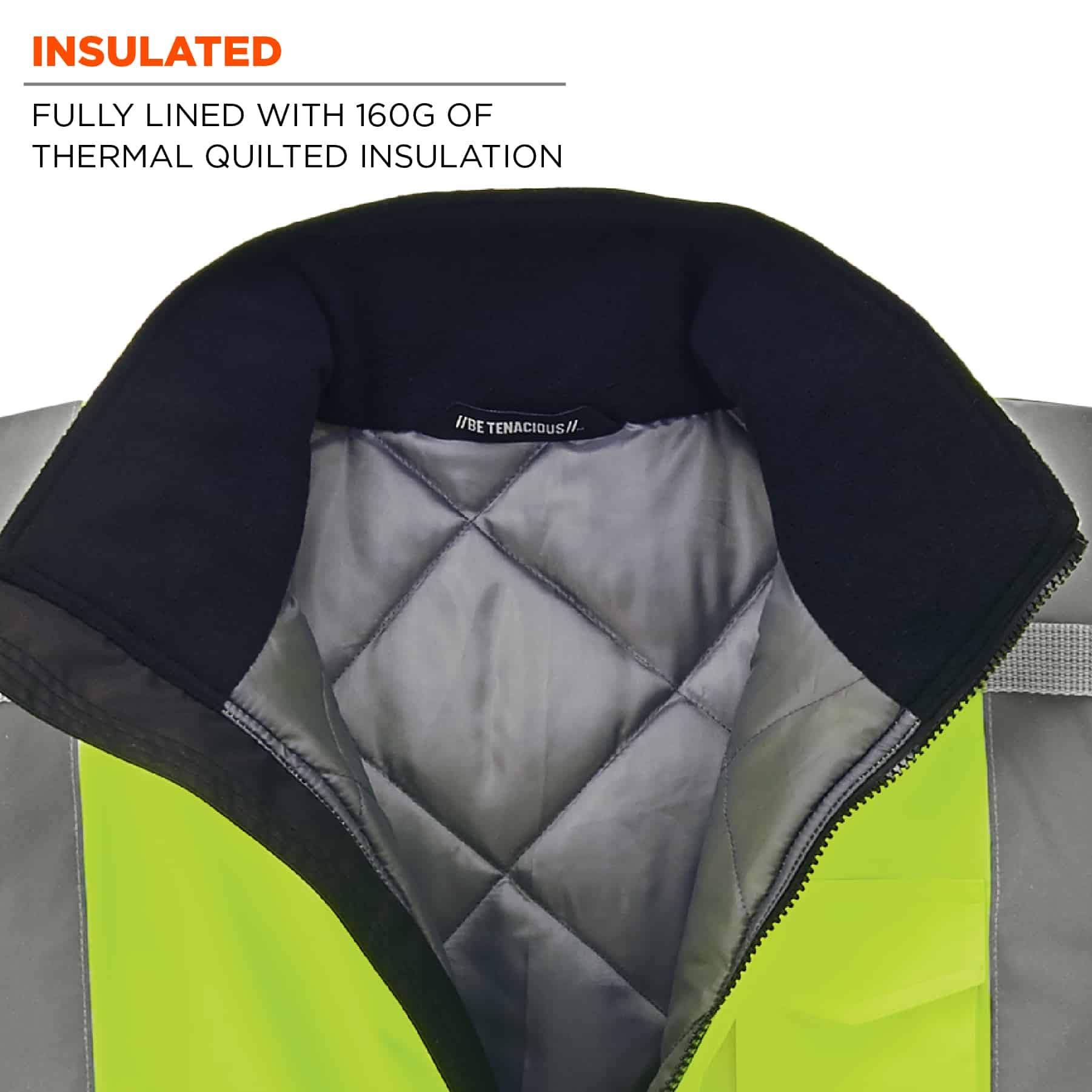 Ergodyne Unisex Adult Hi Vis Safety GloWear 8377 Type R Class 3 Lime Quilted Bomber Jacket, Small, Lime, Small US