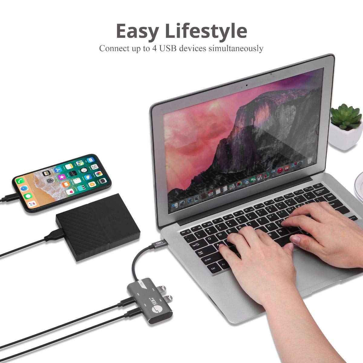 SIIG USB C Hub, 2X USB-C, 2X USB 3.1 with 10Gbps Data Transfer, Plug-n-Play for MacBook, PC, Laptop, Windows/MacOS (JU-H40G11-S1)