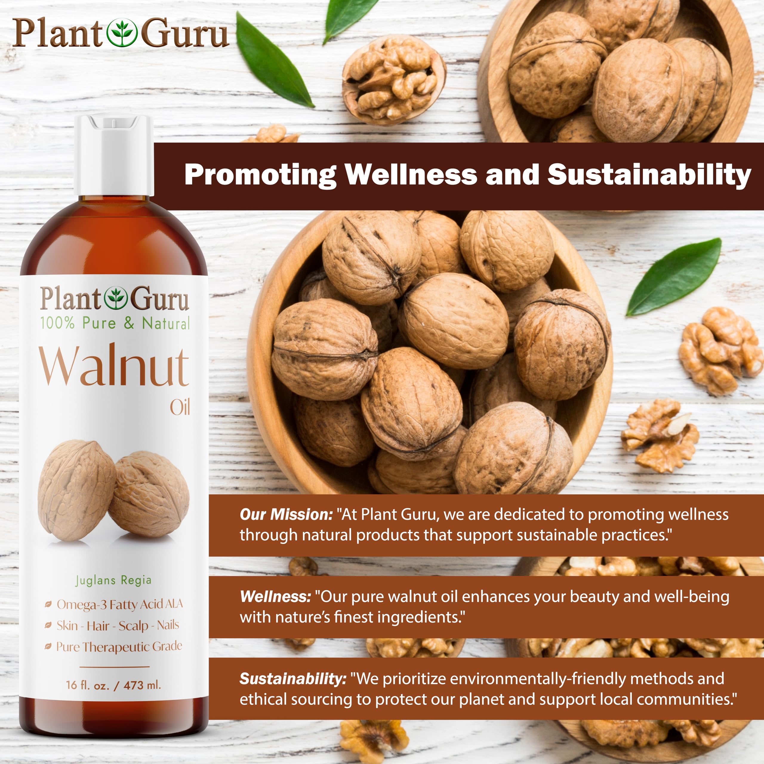 Walnut Oil 4 fl. oz. - Cold Pressed 100% Pure Natural - Skin, Body, Face, and Hair Growth Moisturizer. Great For Creams, Lotions, Lip balm and Soap Making