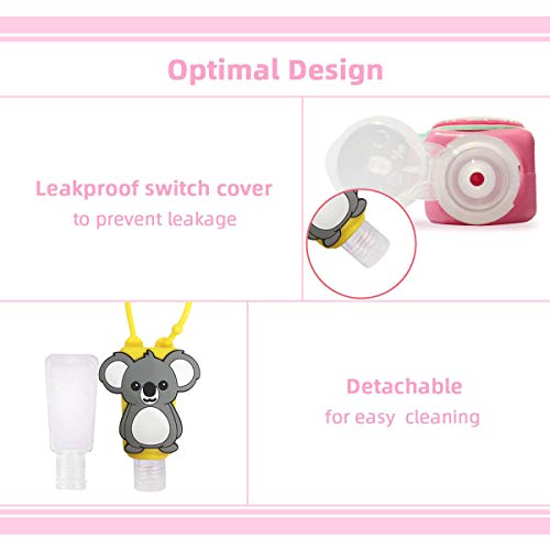 6Pcs Portable Empty Bottles Hand Sanitizer Bottles Holder Cartoon 30ml Leak Proof Refillable Plastic Travel Bottles with Detachable Silicone Protective Case Liquid Soap Containers for Kids (Style A)