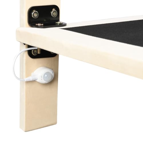 AnwickNomo Floating Velvet Bed Frame Queen with Sensor Light and Headboard, Upholstered Led Queen Platform Bed Frame for Boys Girls Kids, Light Up Bed Frame, Bedroom Sets, Noise-Free (Beige)