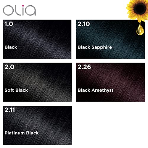 Garnier Hair Color Olia Ammonia-Free Brilliant Color Oil-Rich Permanent Hair Dye, 2.0 Soft Black, 2 Count (Packaging May Vary)