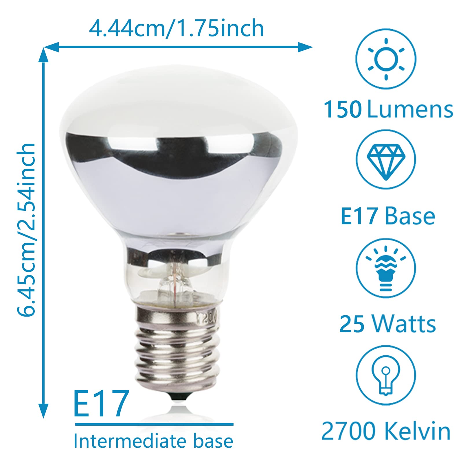 4 Pack R14 Reflector Incandescent Light Bulb, R14 25 Watt 120V Dimmable E17 Intermediate Base Frosted Reflector Light Bulb for Lava Lamps