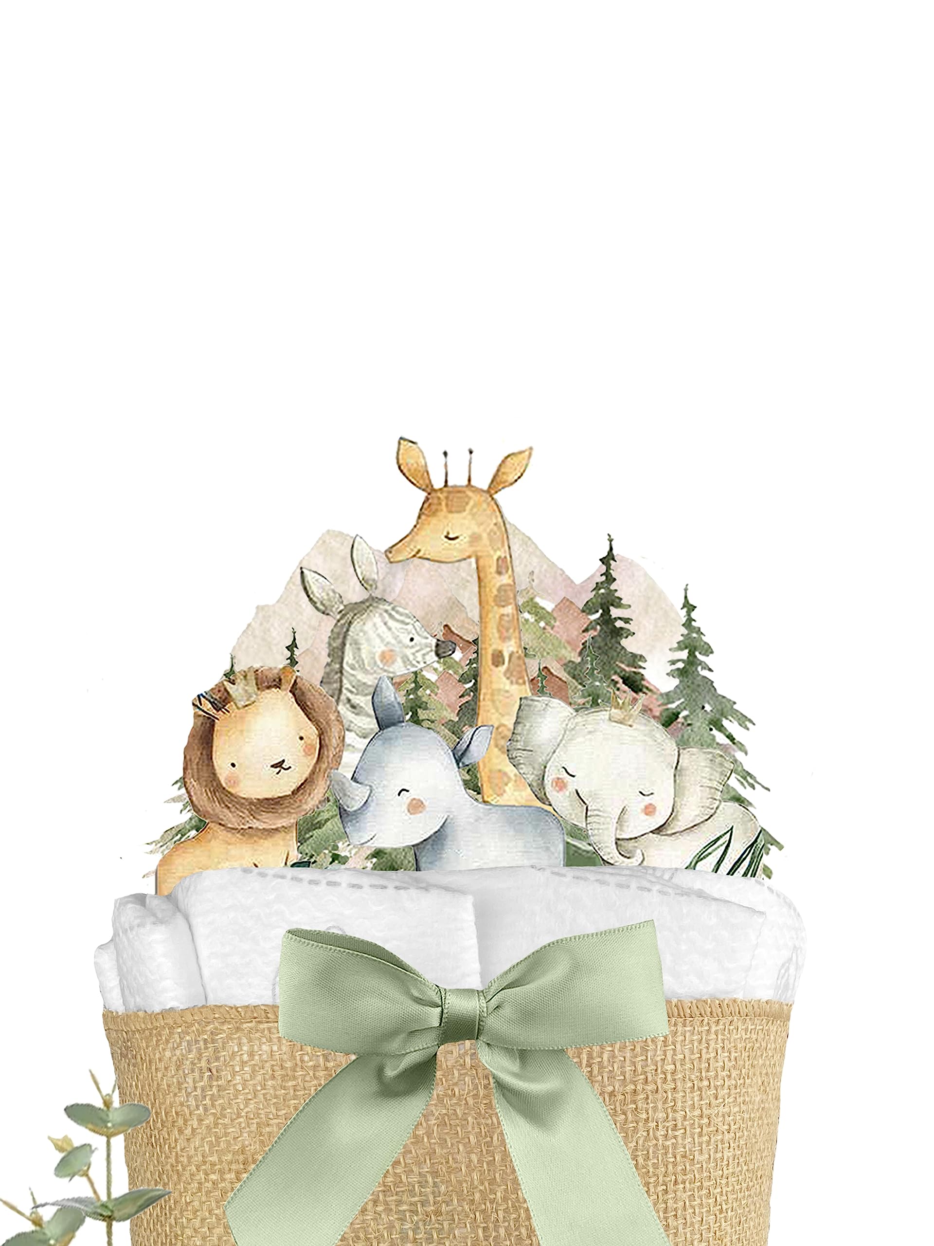 Safari Diaper Cake - Gender Neutral Baby Gift - Gender Reveal - Burlap and Sage Green