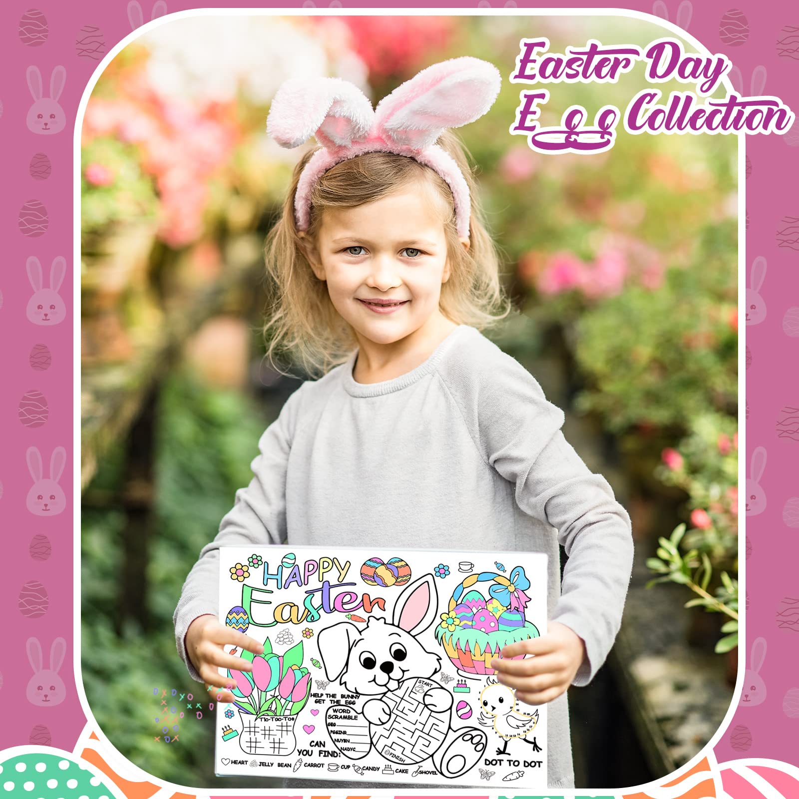 40 Sheets Easter Placemats for Kids Bunny Coloring Activity Place Mats Happy Easter Coloring Placemats Disposable Easter Paper Placemats for Table Kitchen Tray Crafts Activities