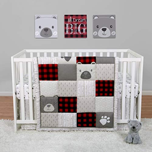 Sammy & Lou Up North 4-Piece Baby Crib Bedding Set, Includes Quilt, Fitted Crib Sheets Neutral, Crib Skirt, and Plush Toy