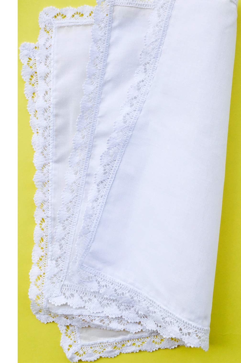 6 Pack of Ladies Embroidery Cotton Handkerchiefs Lace Border White Hankies