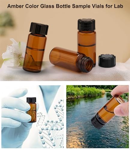 Newzoll Liquid Sample Glass Bottles Vials Screwcap Brown Bottles Capacity 10ml,1/3 Oz Pack of 50