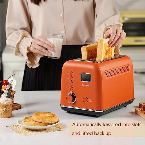 BUYDEEM DT730 Motorized Toaster, 2-Slice Smart Digital Leverless Toaster with LCD Countdown Timer, 9-Shade Settings for Toast, Bagels, Waffles, Muffins