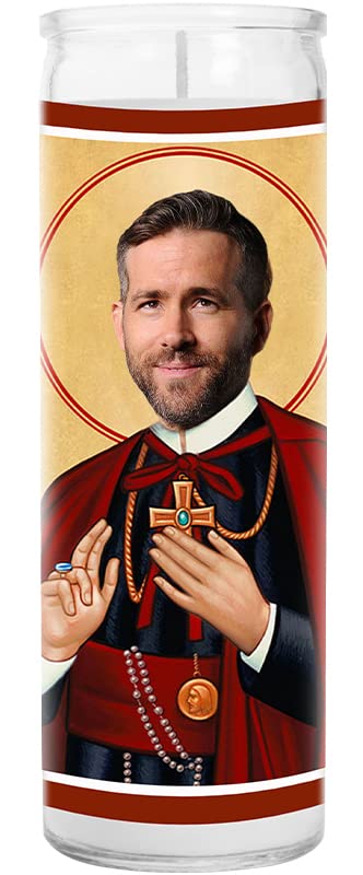 Ryan Reynolds Celebrity Prayer Candle - Funny Saint Candle - 8 inch Glass Prayer Votive - 100% Handmade in USA - Novelty Celebrity Gift