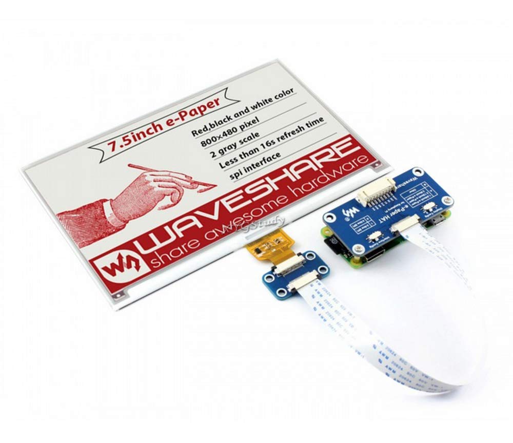 XYGStudy for Raspberry Pi 3-Color 7.5inch E-Ink e-Paper Display HAT Resolution 800×480 Screen SPI Interface Compatible with Raspberry Pi 4B/3B/2B/Zero/Zero W WH Jetson Nano