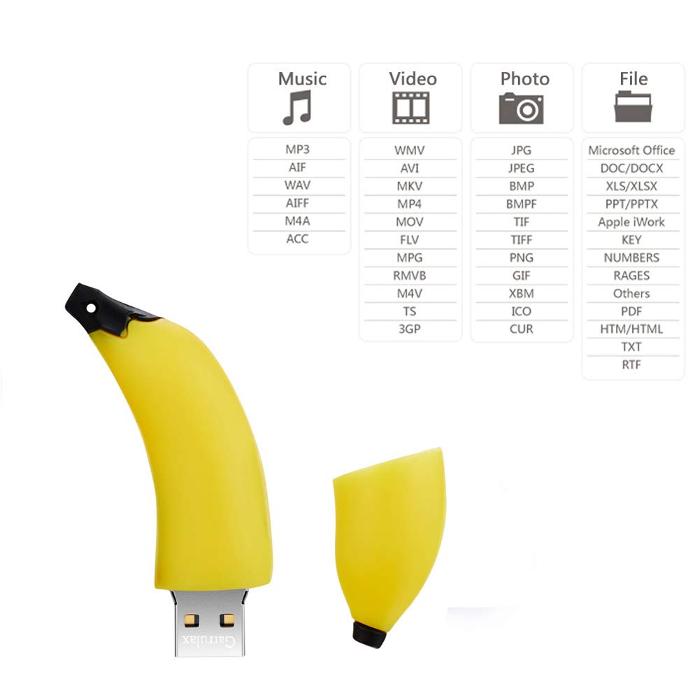GARRULAX USB Flash Drive, 8GB / 16GB / 32GB Novelty Cute Cartoon USB Memory Stick Date Storage Pendrive Thumb Drives for Kids Children Collegue Student (16GB, Banana)