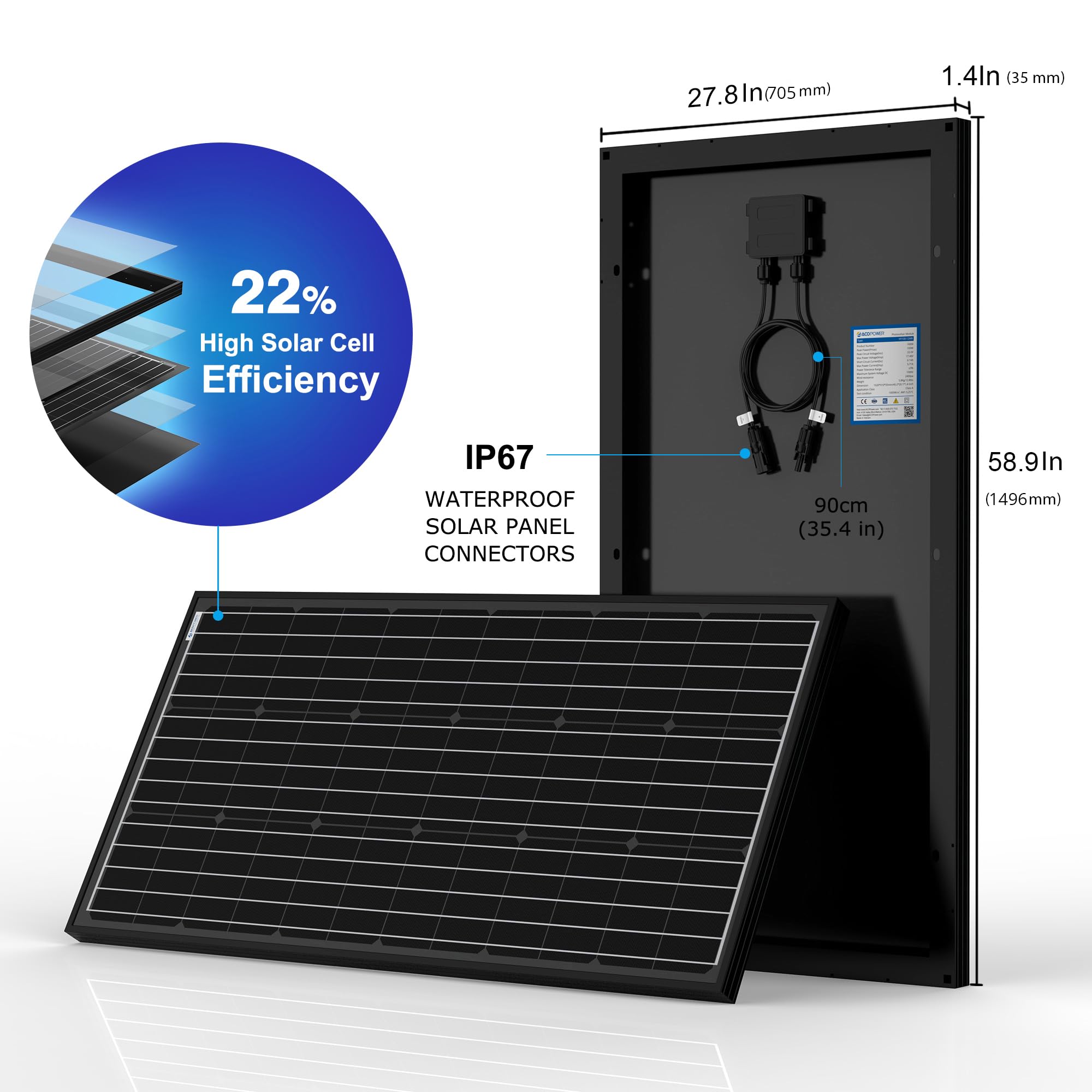 ACOPOWER 12V 200W Mono Solar Panel for 12V Battery Charging,Singel Panel Only,Off-Grid System(Panel Only)