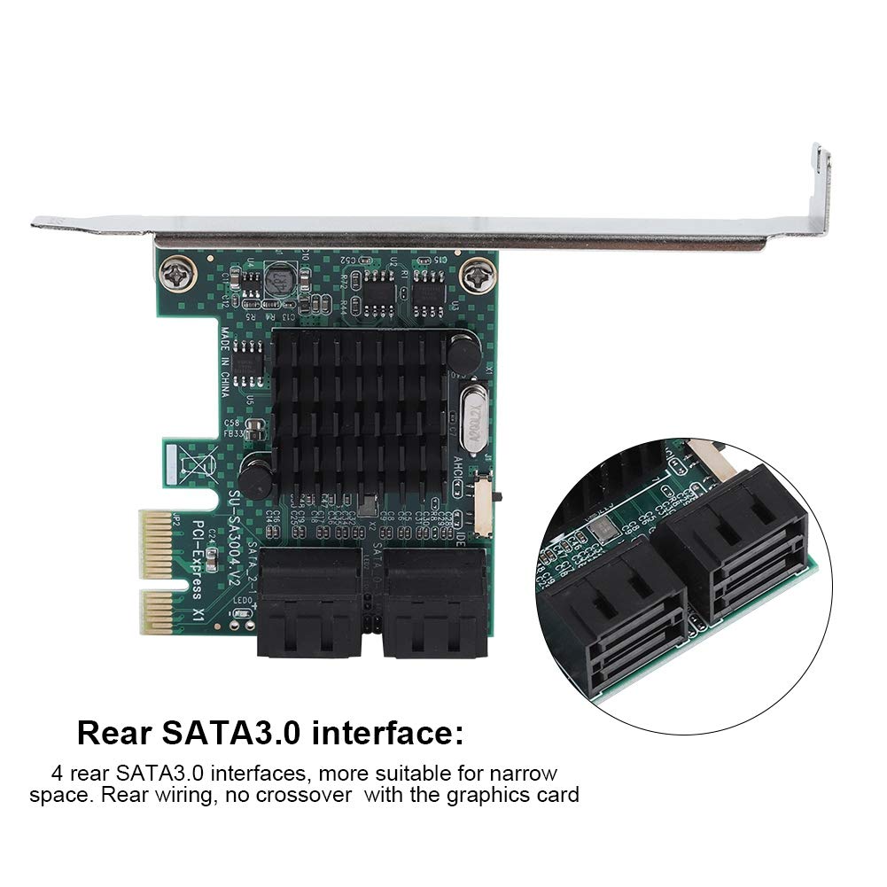 SATA 3.0 Expansion Card, 4Port PCIE to SATA 3.0 Expansion Controller Card, Rear SATA3.0 Interface, 4U, 2U Universal, Thick GoldPlated PCIE Interface, Fourlayer Circuit Board, Three Modes