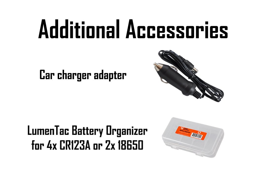 Nitecore SC4 Superb Charger with USB Output includes Car Charger Adapter and LumentTac Battery Organizer Bundle for 18650 17650 17670 RCR123A 16340 14500 Batteries