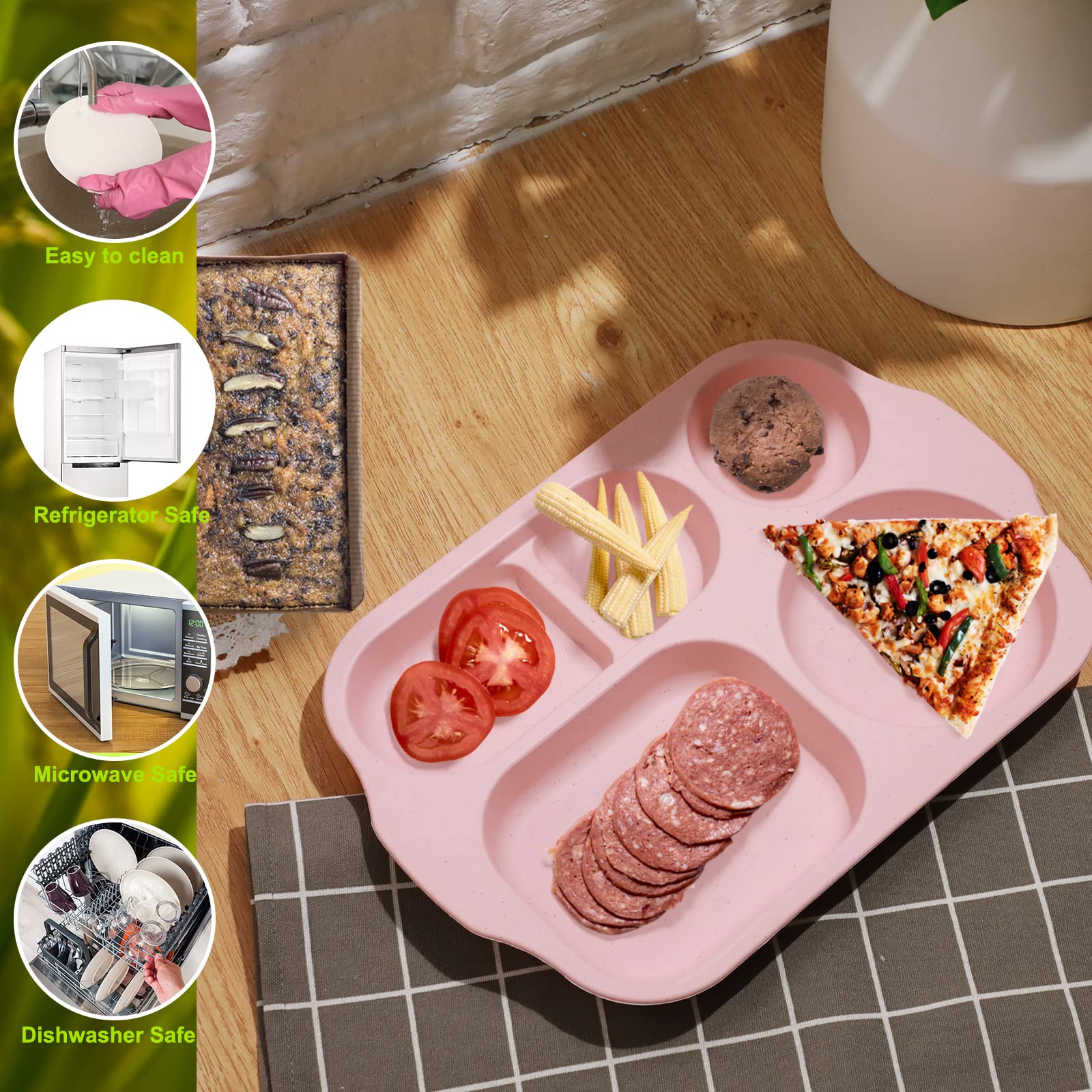 8 Pieces Large 12 Inch Unbreakable Divided Plates Dinnerware Set Microwave Dishwasher Tray Lightweight Plates Unbreakable Tableware for Kitchen Picnic