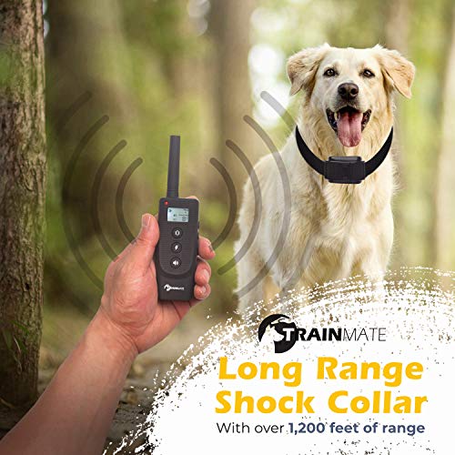 Trainmate Shock Collar for Dogs with Remote, 1200 Foot Range - Waterproof Dog Training Collars with Small, Medium, Large Dogs - Rechargeable Dog Collar with 3 Training Modes Shock, Vibration, Beep