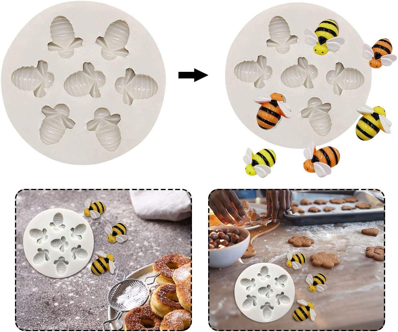 7 Cavity Bumble Bee Silicone Mold for Chocolate, DIY Soap Mould,3D Bee Day Beehive Honeycomb, Mold for Cupcake Cake Topper Decoration Fondant Mold Ice Cube Desserts Candy
