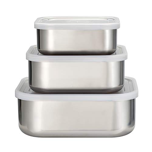 Tramontina Covered Square Container Set w/Frosted Lids Stainless Steel 3Pc, 80204/019DS