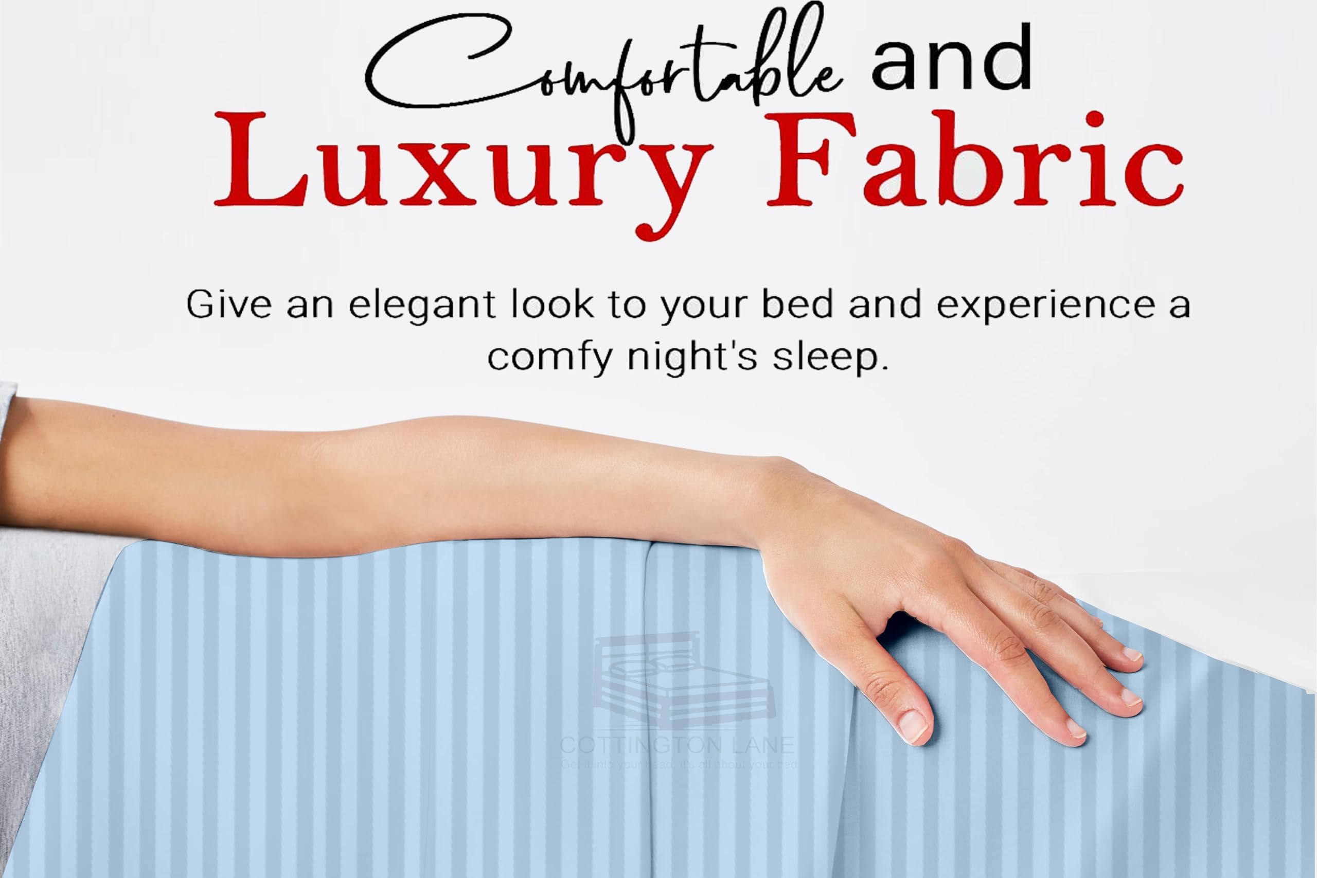 400 Thread Count 100% Egyptian Cotton Sheet Set - Queen Size Sheets Set - 12 inch Deep Pocket of Fitted Sheet - 4 Piece Sheet Set (Sky Blue Stripe - Queen 12 inch Deep Pocket Sheets)