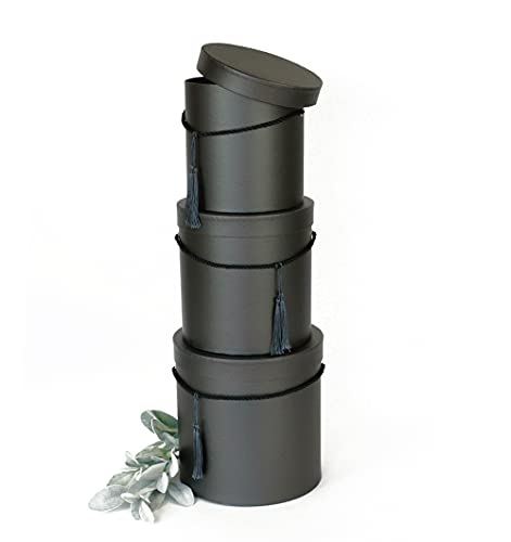 UNIKPACKAGING Premium Quality Round Flower Box, with Tassel, Gift Boxes for Luxury Flower and Gift Arrangements, Set of 3 pcs (Black)