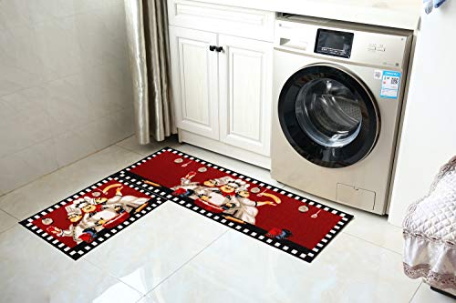 EGOBUY Chef Kitchen Rugs and Mats Washable Non Skid Absorbent Microfiber Kitchen Mats for Floor Anti-Fatigue Kitchen Mat Set of 2 Chef Kitchen Decoration Stain Resistant 15.7''x23.6'' + 15.7''x47.2'