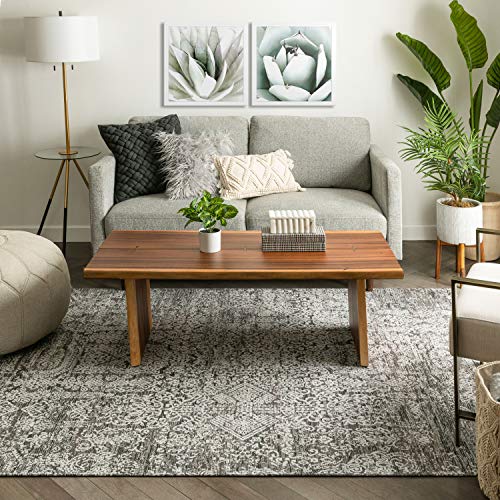 Well Woven Antu Black Vintage Distressed Damask Area Rug (5'3" x 7'3")