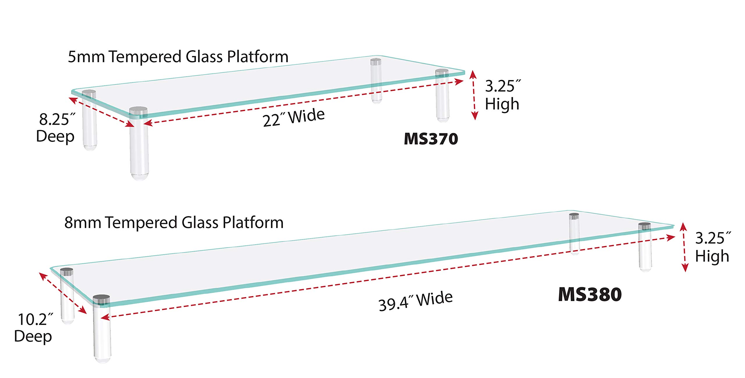Kantek Glass Monitor Riser, 22" X 8.25" X 3.25", Clear, Supports 40 Lbs
