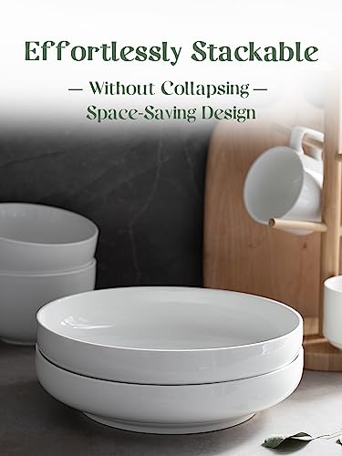 DOWAN Pasta Bowls, 65 oz Large Salad Bowls, 10'' White Serving Bowls Set of 2, Ceramic Shallow Bowl Plates, Serving Dishes for Soup Salad Pasta Vegetable Fruit Prep, Microwave Dishwasher Safe