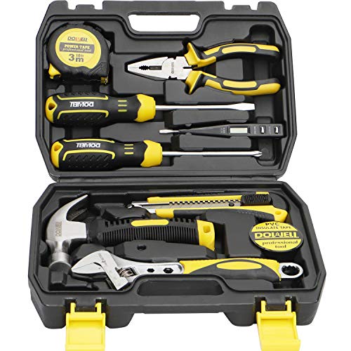 DOWELL 10 Piece Small Tool Kit,Mini Portable Tool Set,Home Repair Hand Tool Kit with Plastic Tool box Storage Case