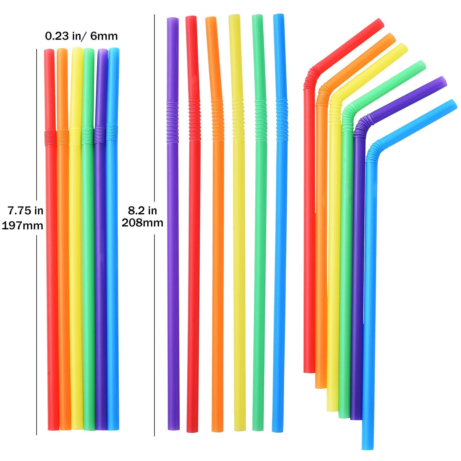 ALINK 200 Extra Long Flexible Straws + 500 Solid Color Party Straws