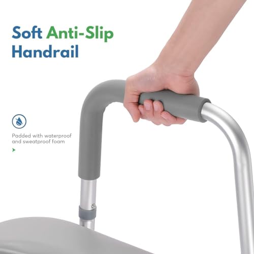 4-in-1 Raised Toilet Seat with Handles and Back, Medical Bedside Commode Chair, Adjustable Toilet Safety Frame, Shower Chair for Seniors, Elderly, Handicap, Pregnant,Collapsible Basin Included