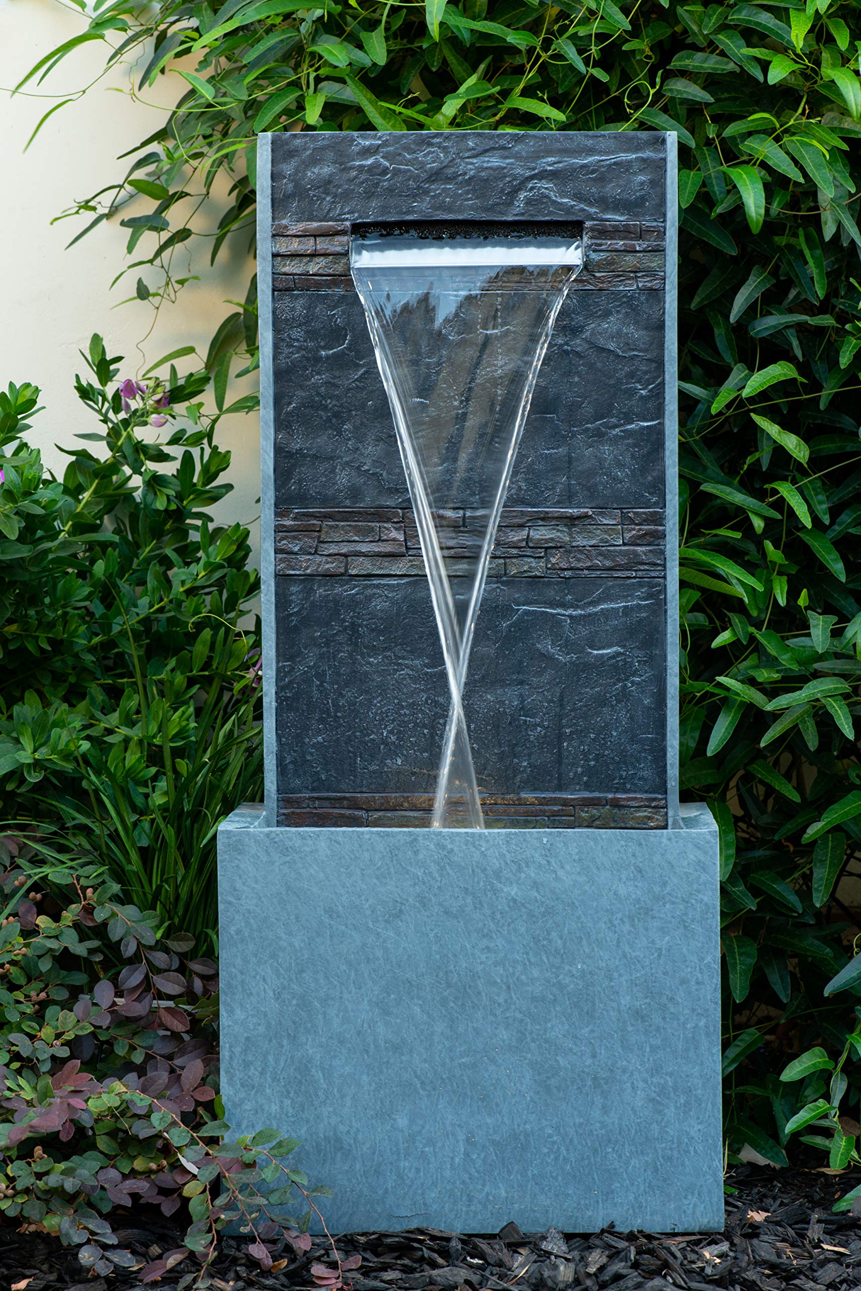 Bond Manufacturing Y95865 Fernwood 40" Tall Lighted Waterfall Garden Fountain, Blue-Grey