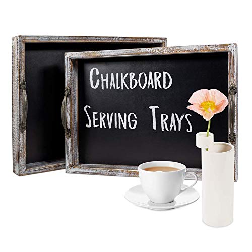 Serving Trays β Rustic Nesting Serving Trays with Chalkboard Surface and Decorative Handles β Charcuterie Tray for Coffee Table β Set of 2 Stackable Wood Serving Trays β Vintage Design