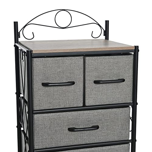 Household Essentials Victoria Dresser Tower Storage Organizer with 8 Drawers Black Metal Frame and Ashwood Rustic Wood Grain Top